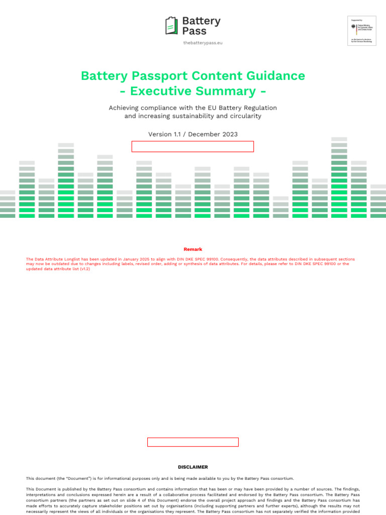 2023 Battery Passport Content Guidance Executive Summary | PDF | Sustainability | Life Cycle ...