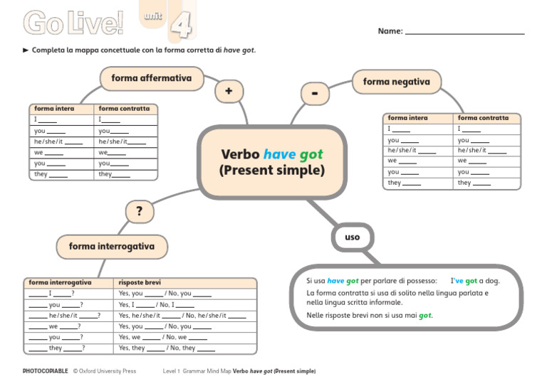Go Live Level1 Unit 4 Verbo Have Got Present Simple Practice | PDF