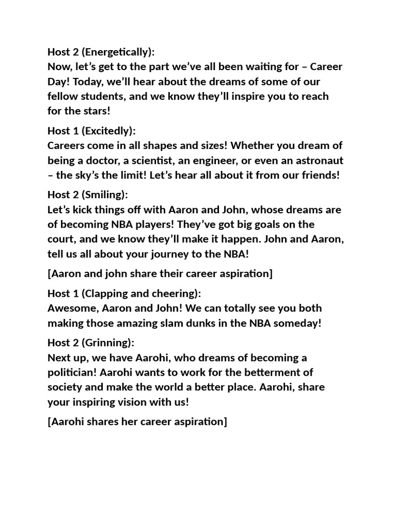 Compeering Script For Grade 6A Career Day Assembly1 | PDF