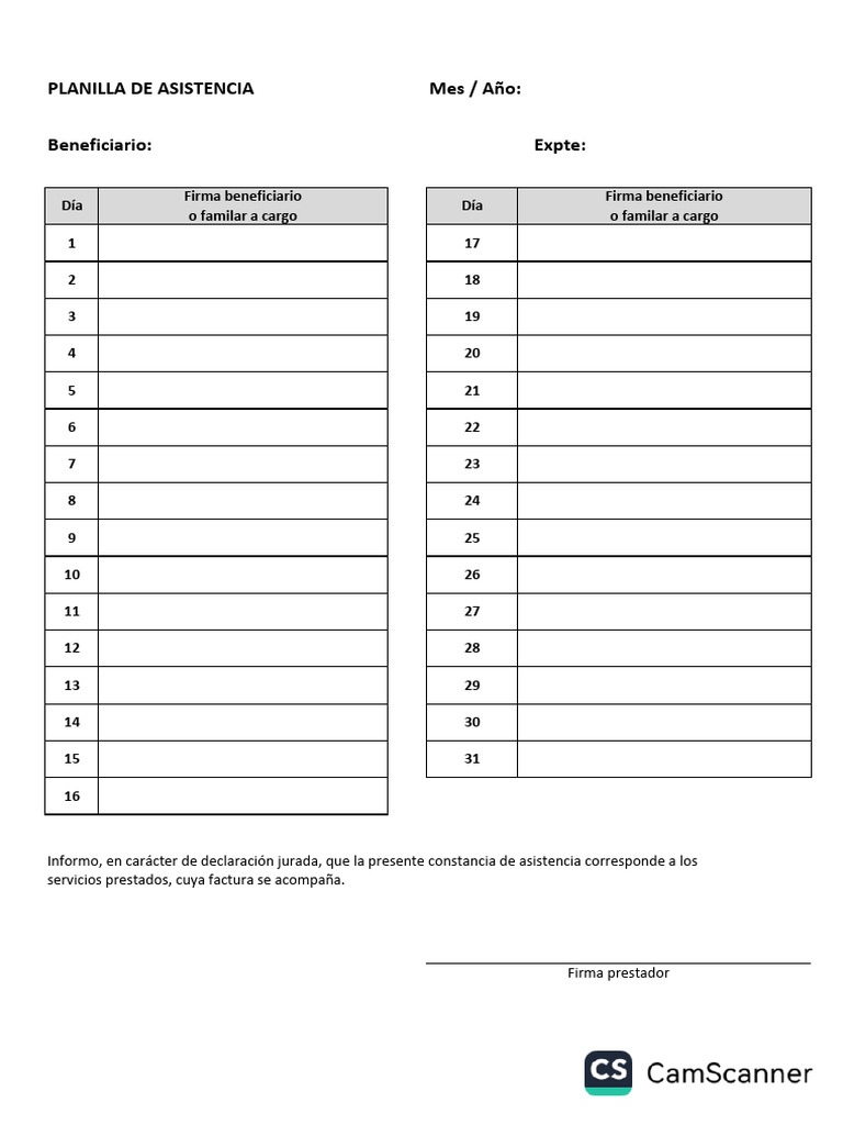 Planilla Asistencia | PDF
