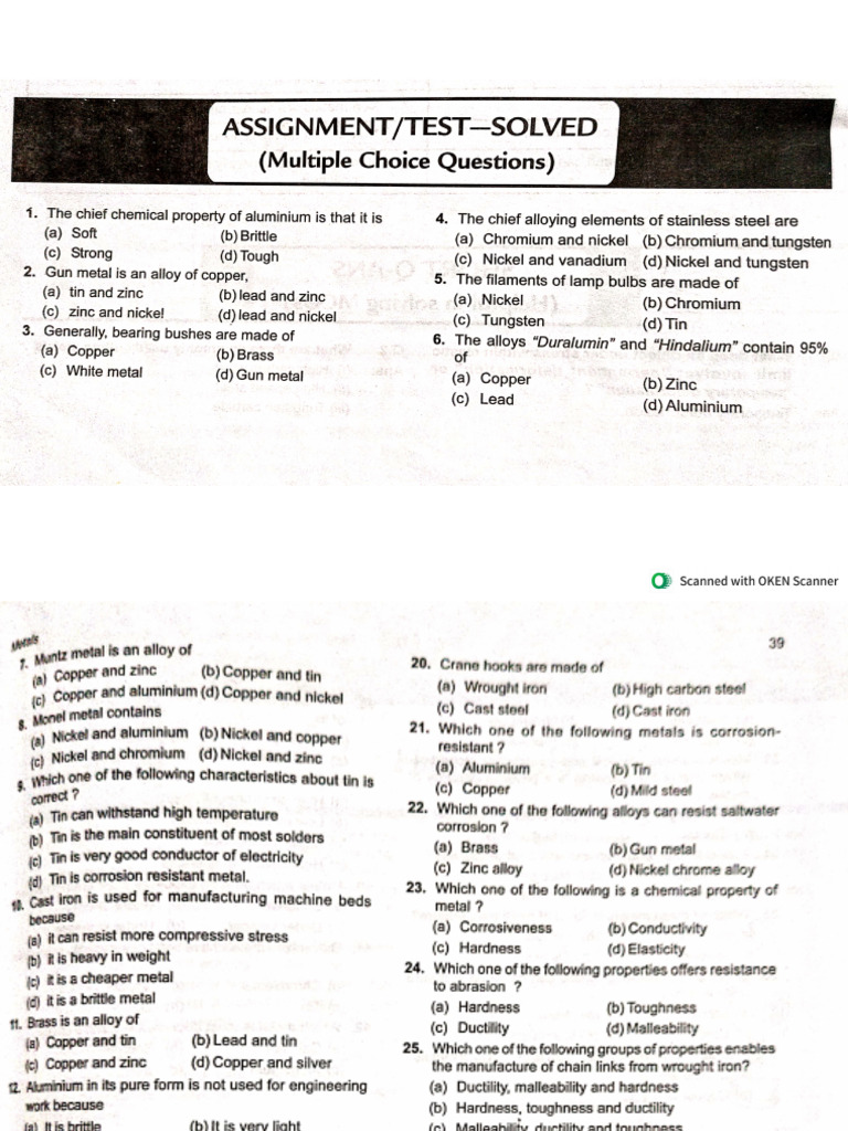 Metals Assignment Solved | PDF