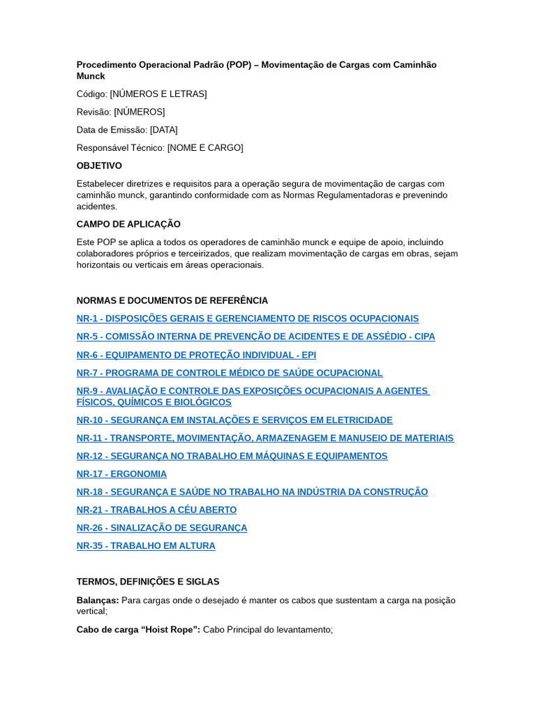 Procedimento Operacional Padrão (POP) - Movimentação de Cargas Com ...