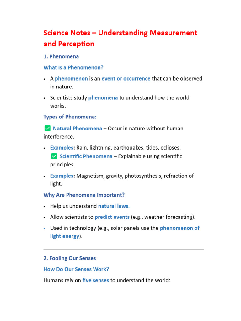 Science Notes Measurement | PDF | Measurement | Senses