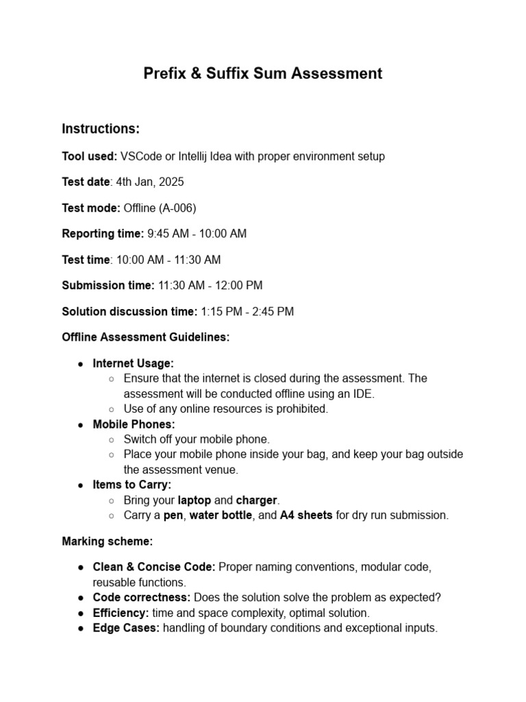 Prefix & Suffix Sum Assesment | PDF | Online And Offline | Computer ...