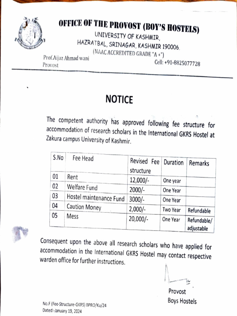 Provost Hostels) : Office (BOY'S | PDF