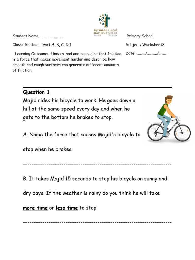 Friction Worksheet | PDF