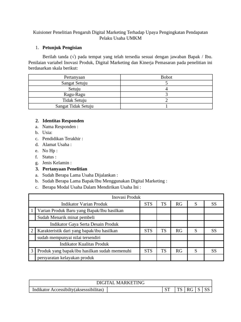 Kuesioner Digital Marketing UMKM | PDF