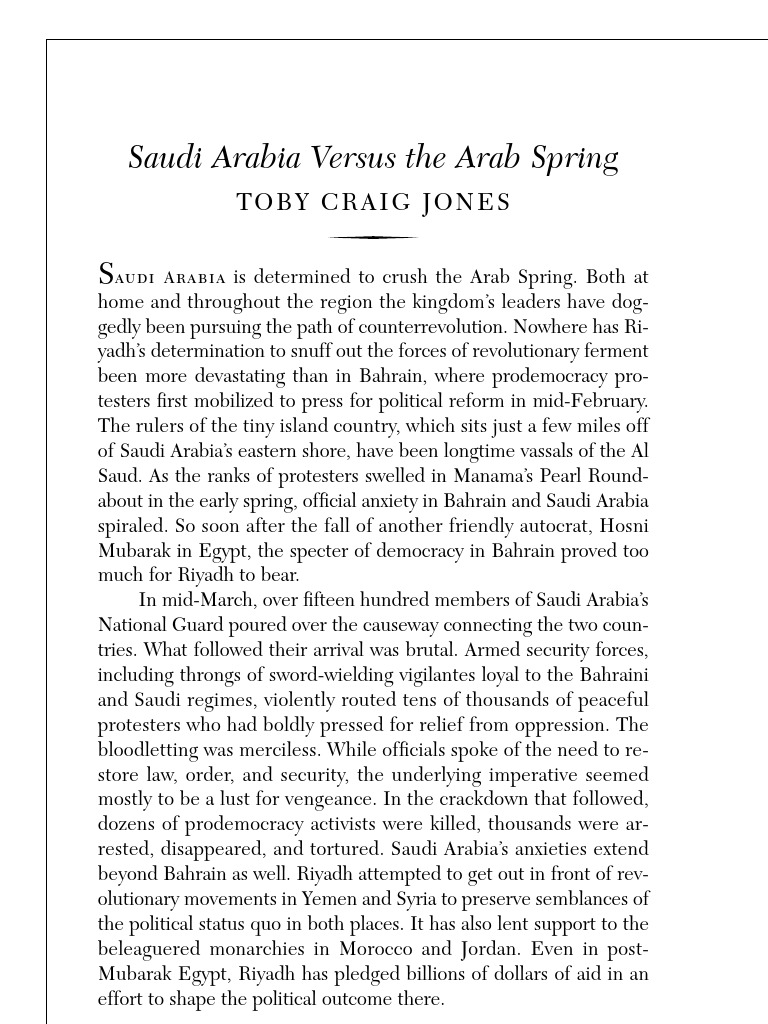 Saudia Arabia Vs The Arab Spring | PDF | Saudi Arabia | Bahrain