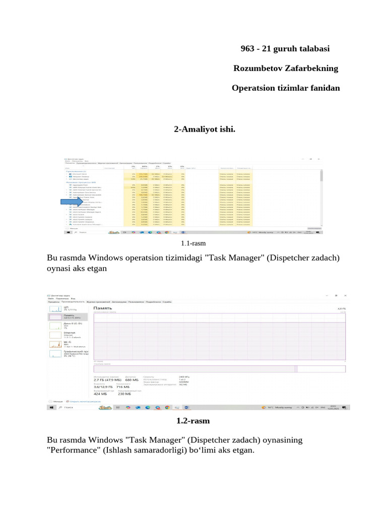 R.Z.a Operatsion Tizimlar 2-Amaliyot Ishi | PDF