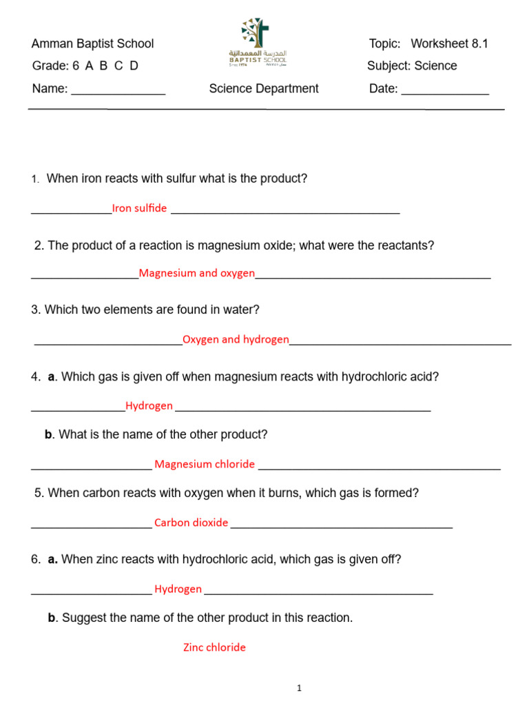 8.1 Simple Chemical Reactions Answers | PDF | Rust | Oxide