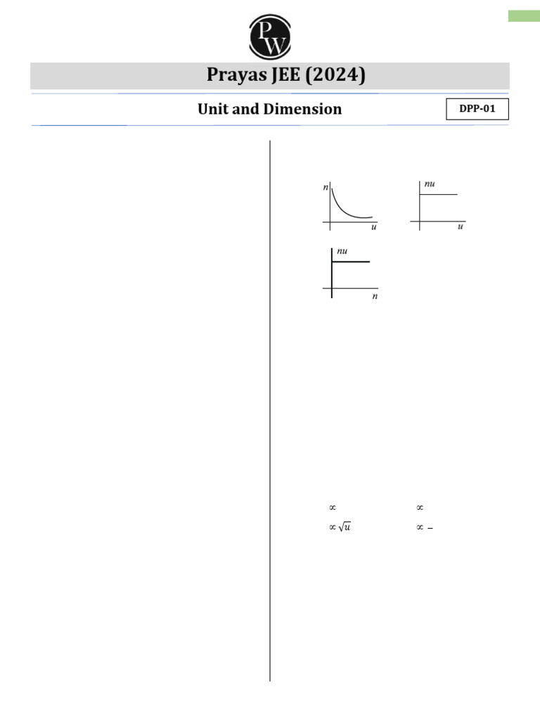 Unit and Dimension - DPP 01 (Of Lec 03) - JEE 2024 | PDF | Physical Phenomena | Quantity