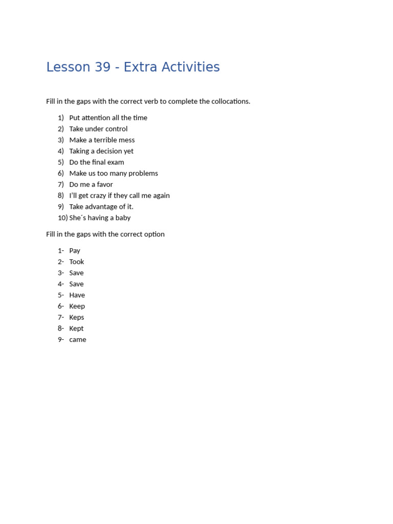 Lesson 39 - Extra Activities | PDF