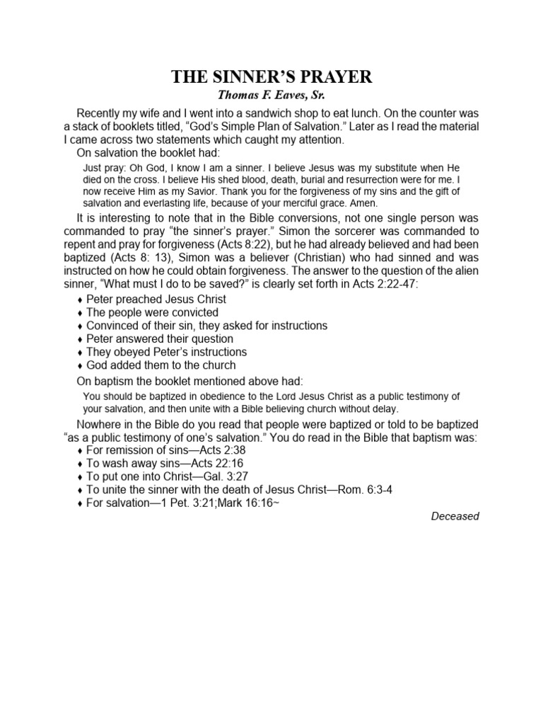 The Sinners Prayer Thomas Eaves | PDF