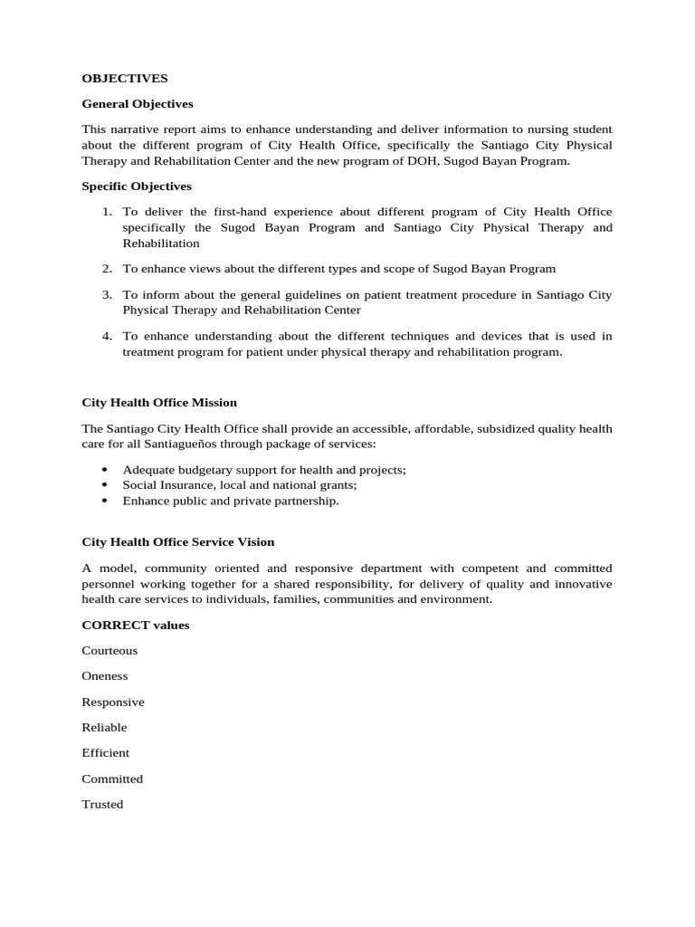 Objectives BSN 4b CHOWPS Office | PDF | Physical Therapy | Health Care