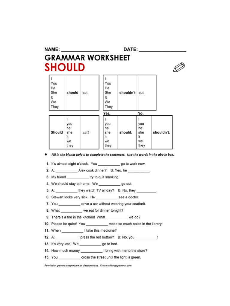Should A2 Grammar | PDF
