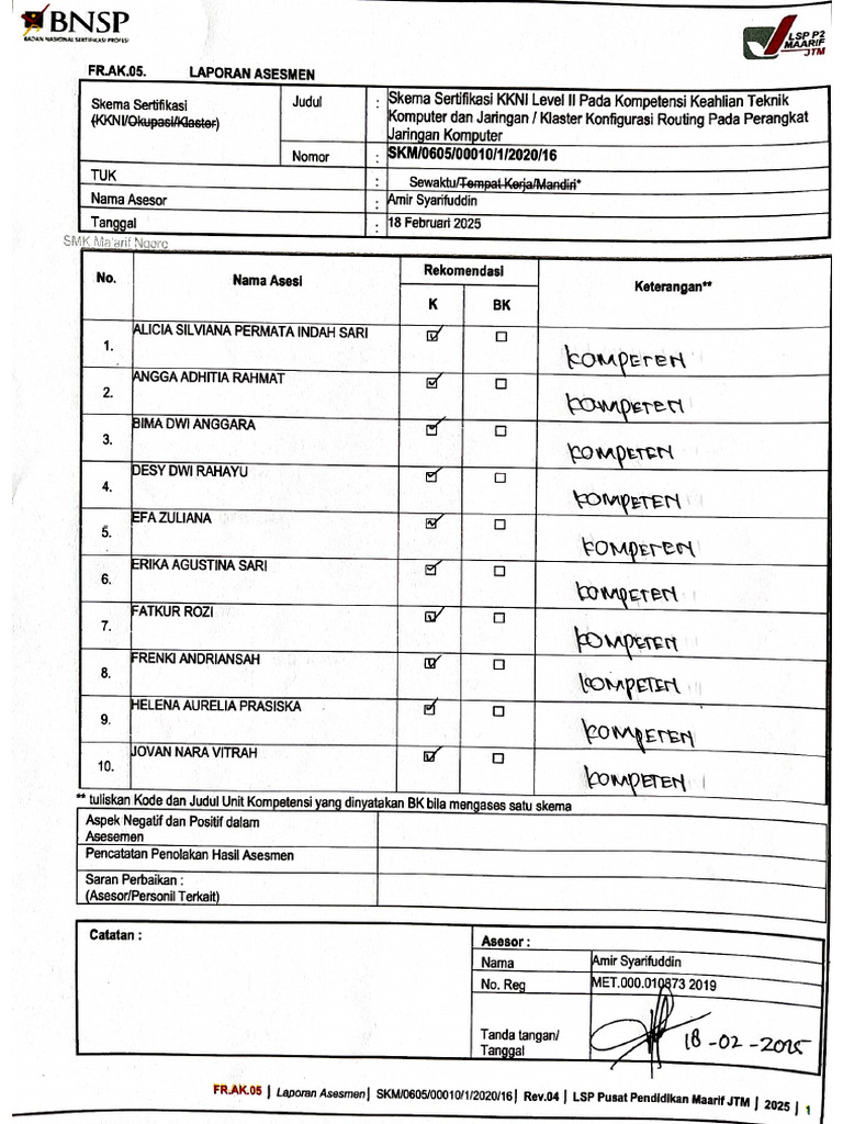 Tanda Tangan Uji Kompetensi LSP | PDF
