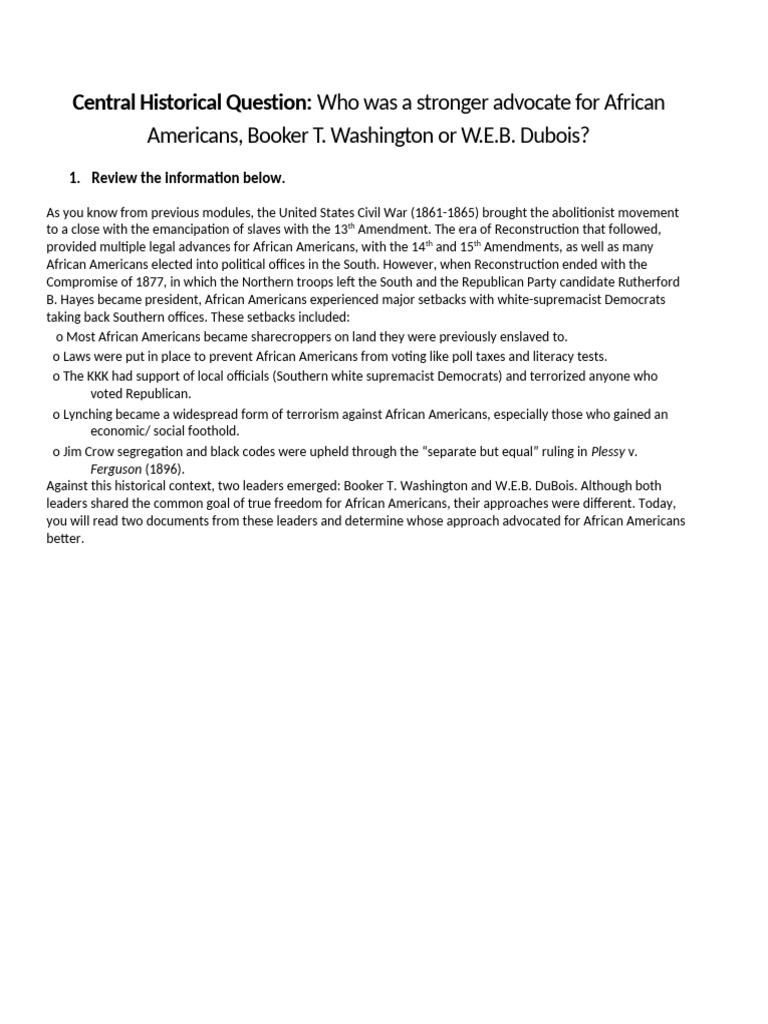 Du Bois vs. Washington: Education Debate | PDF | W. E. B. Du Bois ...