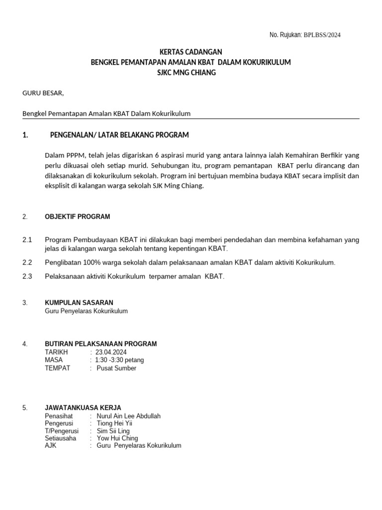 Kertas Kerja Pemantapan Kbat KK 2024 | PDF