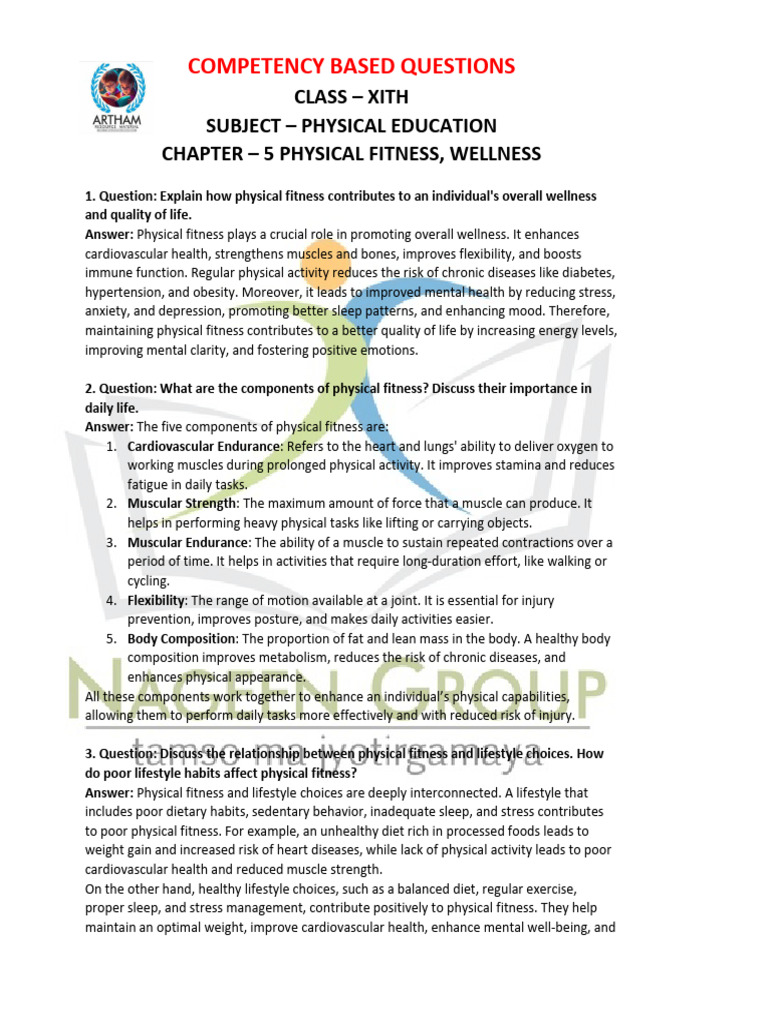Class 11 Competency Based Question Physical Education Chap 5 (2024-25 ...