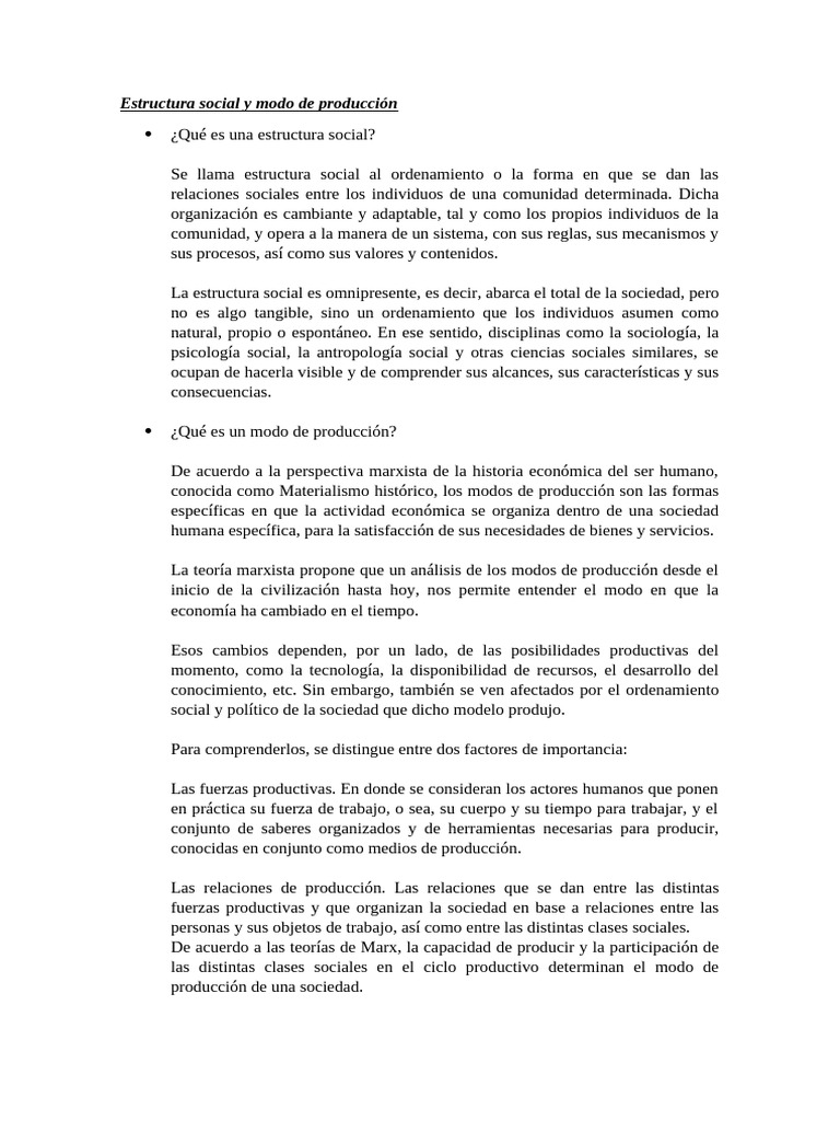 Estructura social y modos de producción | PDF | Estructura social ...