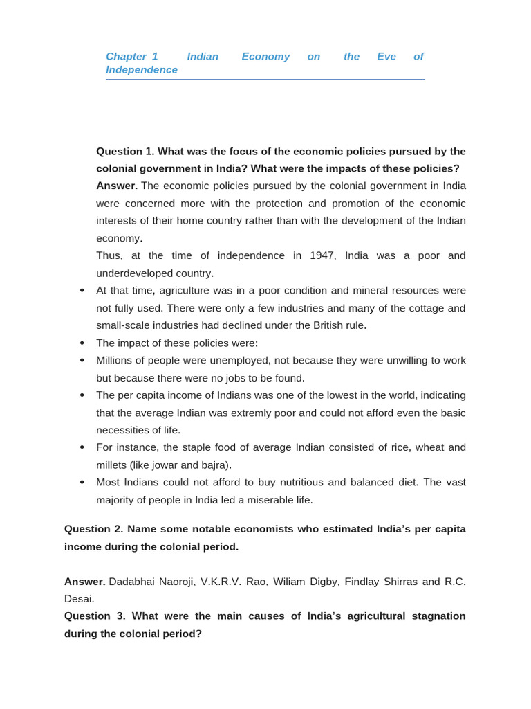 Chapter 1 Indian Economy On The Eve of Independence | PDF | British Raj ...
