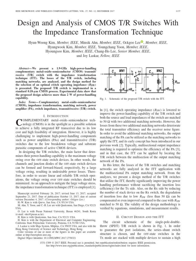 Design and Analysis of CMOS T R Switches With The Impedance ...