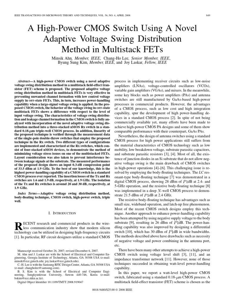 A High-Power CMOS Switch Using A Novel Adaptive Voltage Swing ...