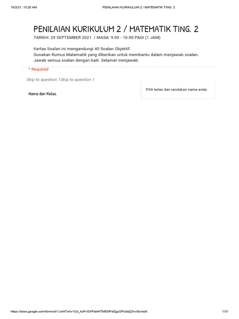 PK2 TINGKATAN 2 2021 - Google Forms | PDF