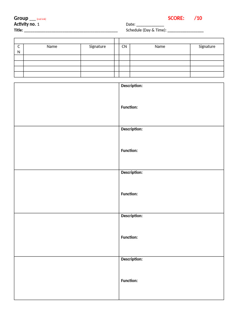 Group Activity Scorecard Template | PDF