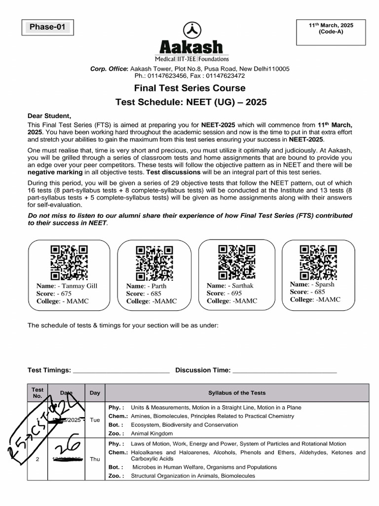 2025 FTS - CODE-A Schedule | PDF