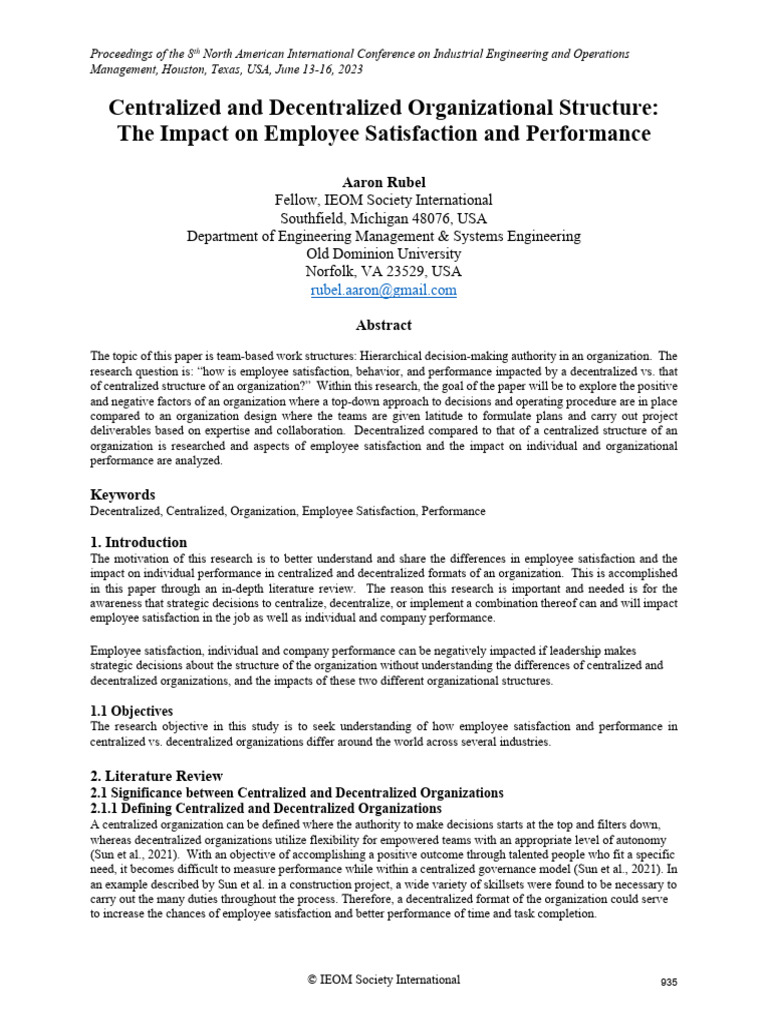 Centralized and Decentralized Organizational Structure | PDF | Job ...