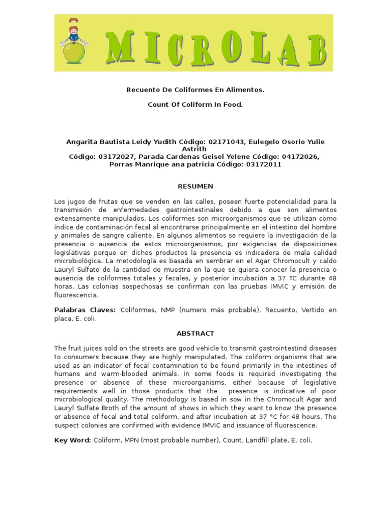 Recuento de Coliformes en Alimentos