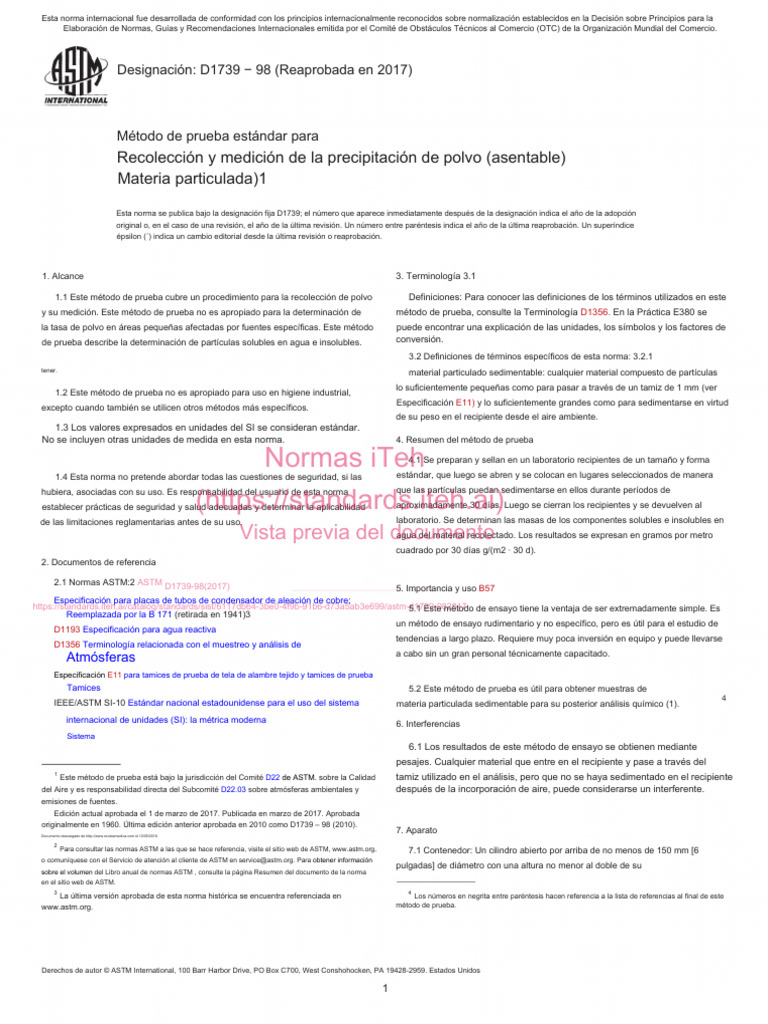 Método de prueba ASTM D1739-17 | PDF | Chimenea | Laboratorios