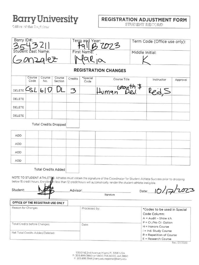 Registration Adjustment form drop cls610 | PDF