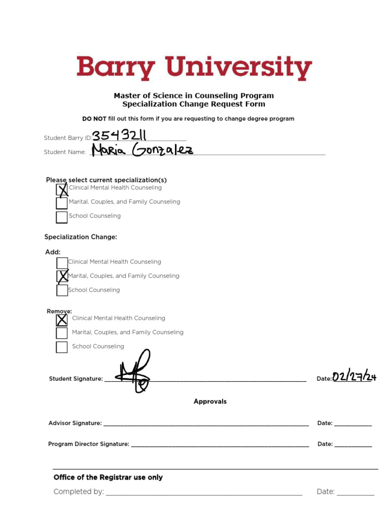 SPECIALIZATION CHANGE REQUEST FORM - v2.2024 | PDF