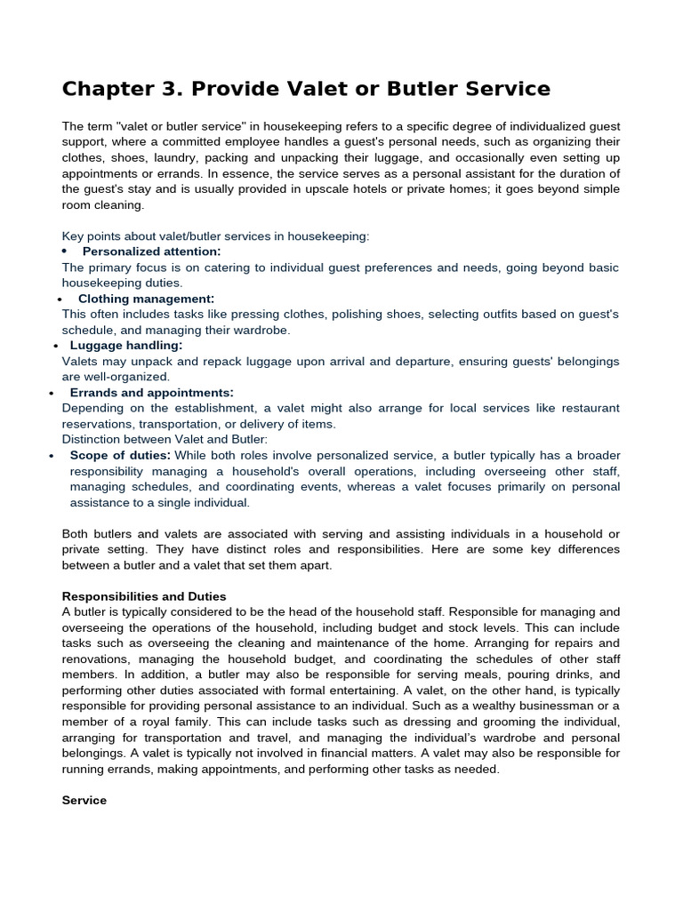 Chapter 3 - Valet Services | PDF | Clothing | Housekeeping