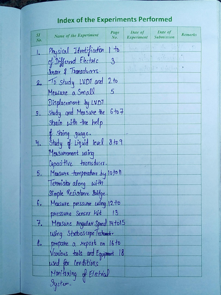 Index of Experiments on Transducers | PDF