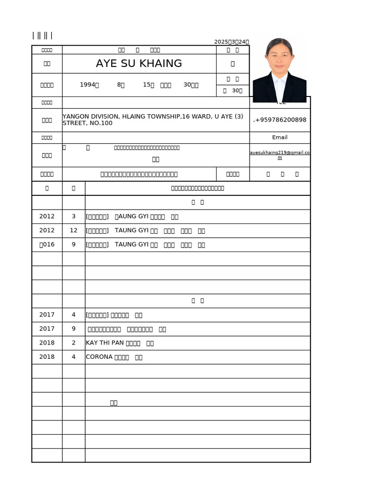 履歴書 AYE SU KHAING 58f9d31a 25cf 4096 Bfe0 53aaf82313fc | PDF