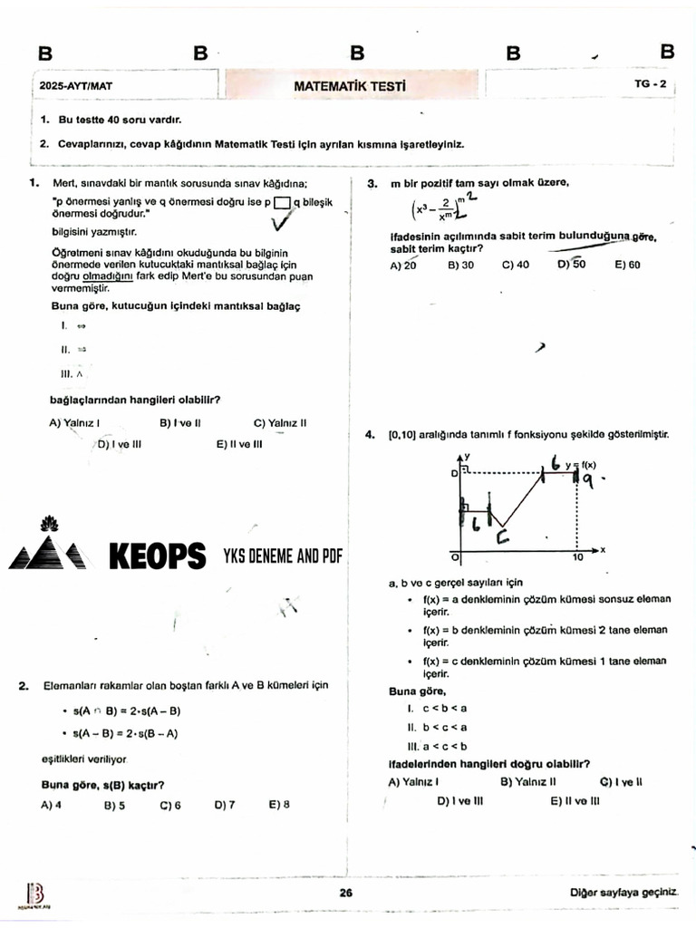 Benim Hocam TG AYT Endeneme (Sayısal) | PDF