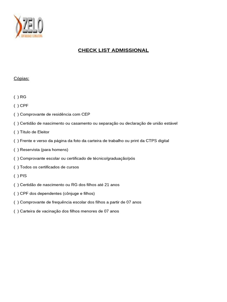 Check List Admissional Completo | PDF