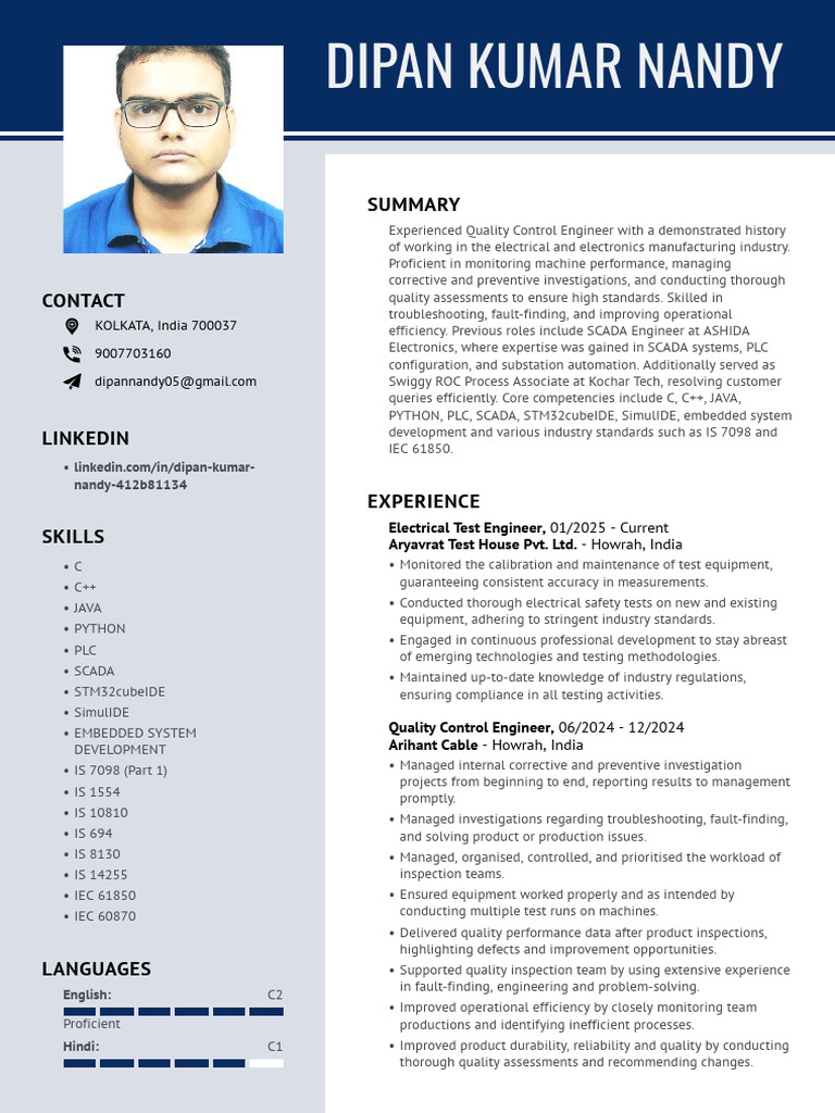 Dipan Kumar Nandy CV (2) - 4 | PDF | Scada | Quality Assurance