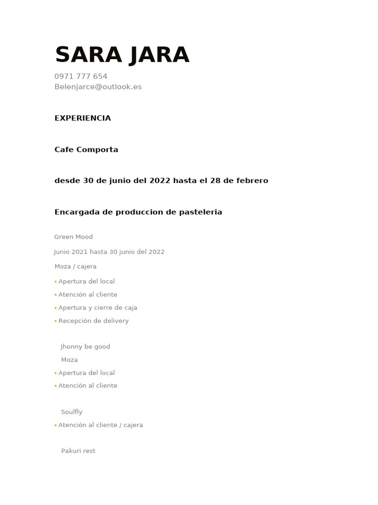 Sara Jara CV Actualizado | PDF