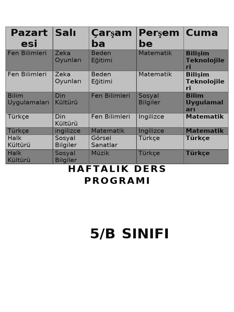 Haftalik Ders Programi | PDF