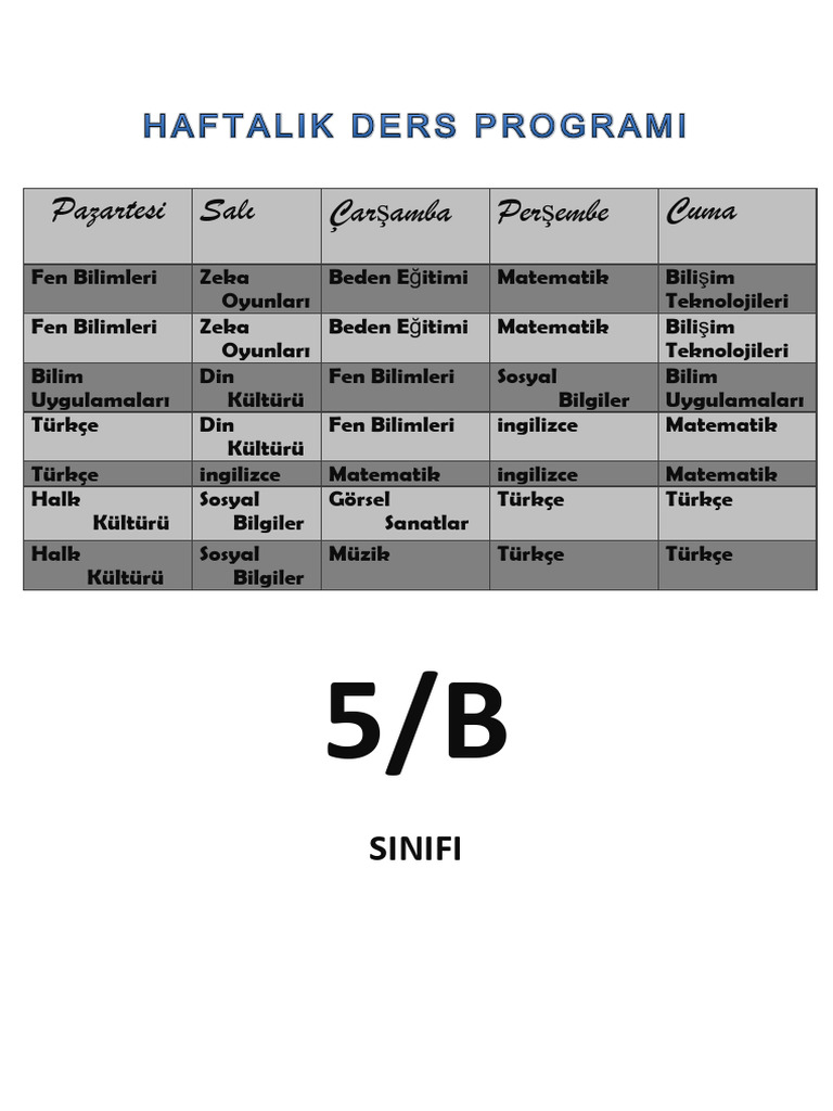 Haftalik Ders Programi | PDF