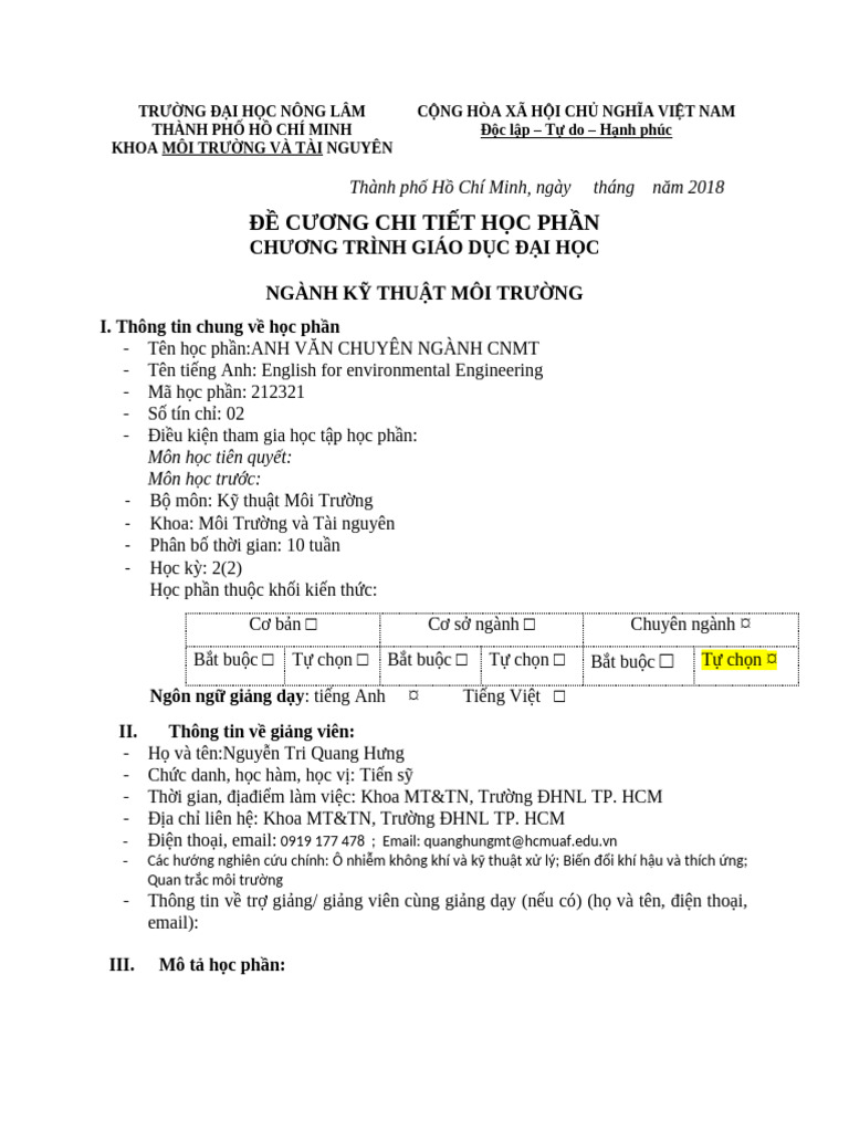 212321_Anh văn chuyên ngành CNMT | PDF