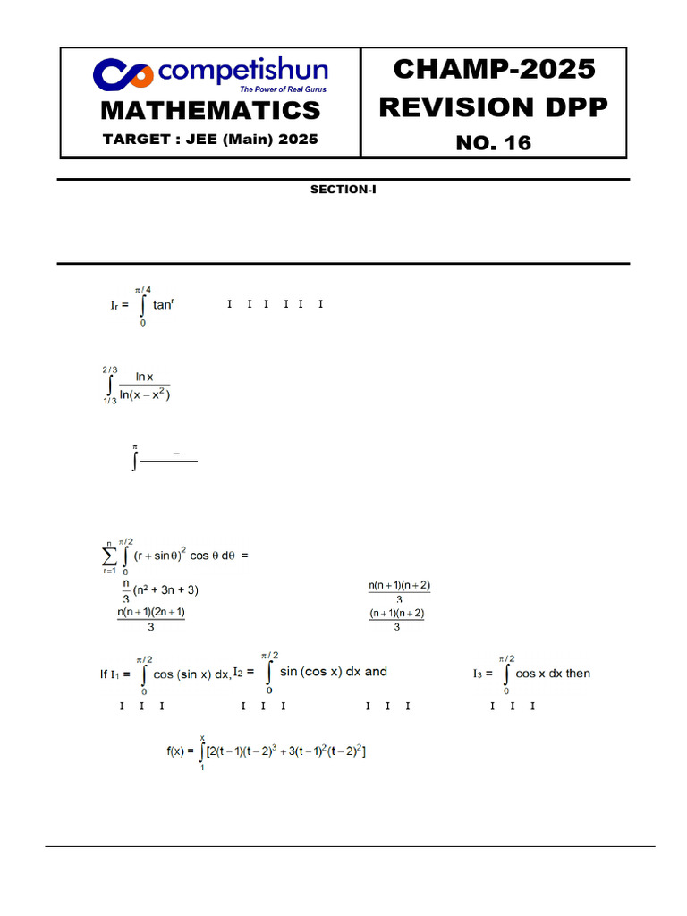 DPP-16_PC Copy_(Definite Integration) | PDF | Mathematical Analysis | Elementary Mathematics