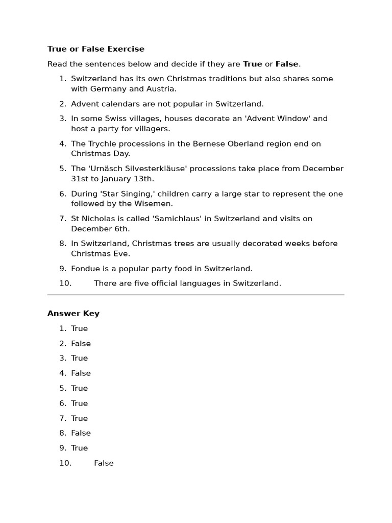 True or False Exercise | PDF