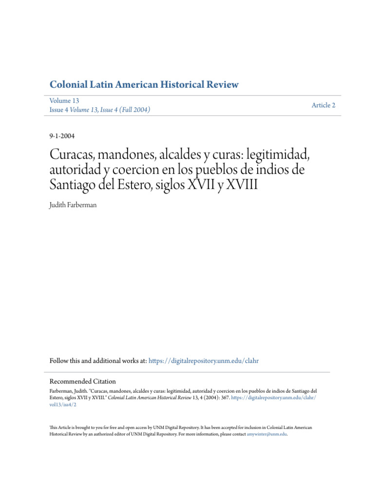 Judith Farberman Curacas Mandones Alcaldes y Curas | PDF