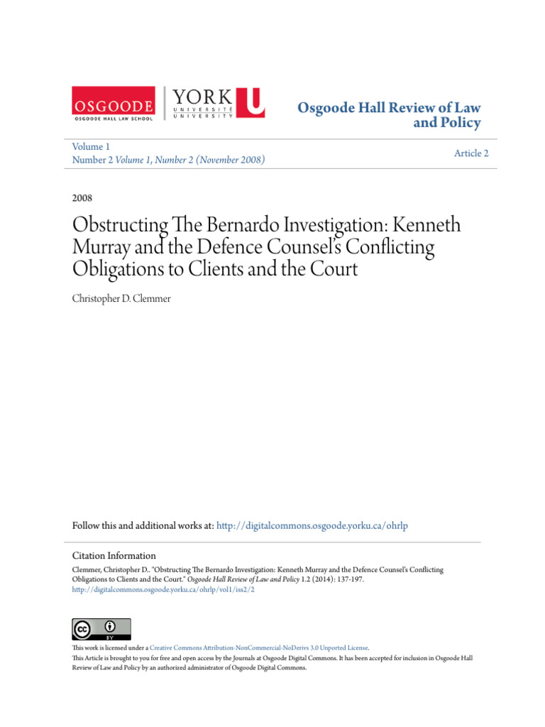 Bernardo Case: Ethics of Defence Counsel | PDF | Legal Procedure ...
