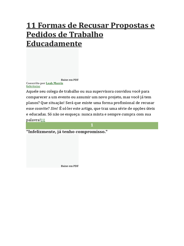 Como Recusar Propostas Educadamente | PDF